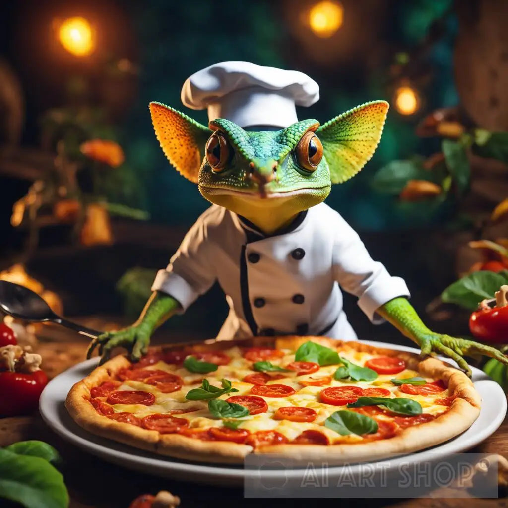 restaurant, pizza, food, lizard, ai, animal, gift
