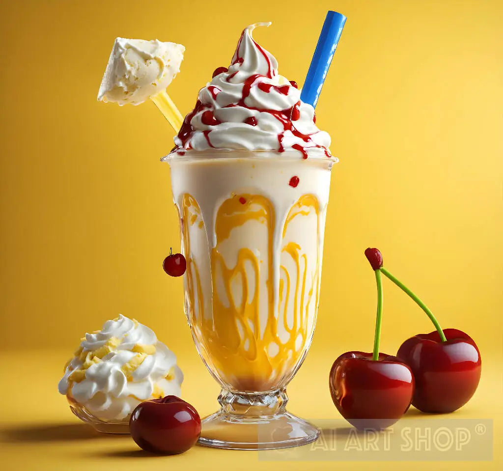 cherry, bliss, milkshake, sweet, indulgence, golden, delight, sunda...