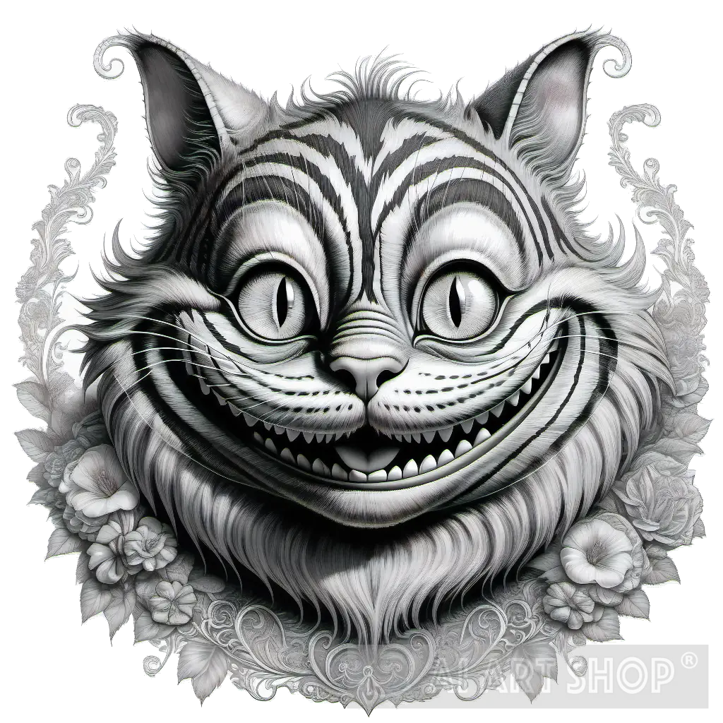 cheshire cat, alice in wonderland, line art