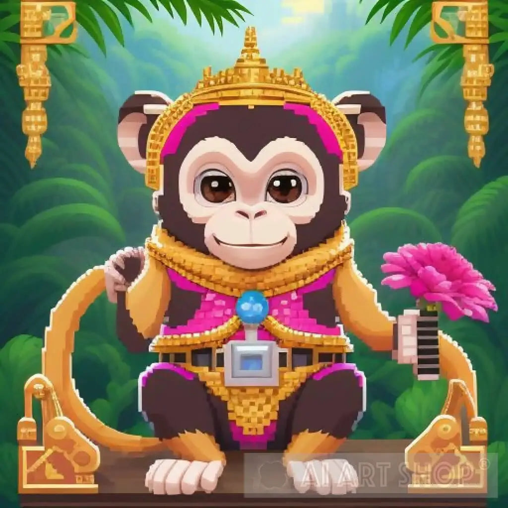Lively monkey Fashionable attire Diamond-studded jacket Stylish hat...