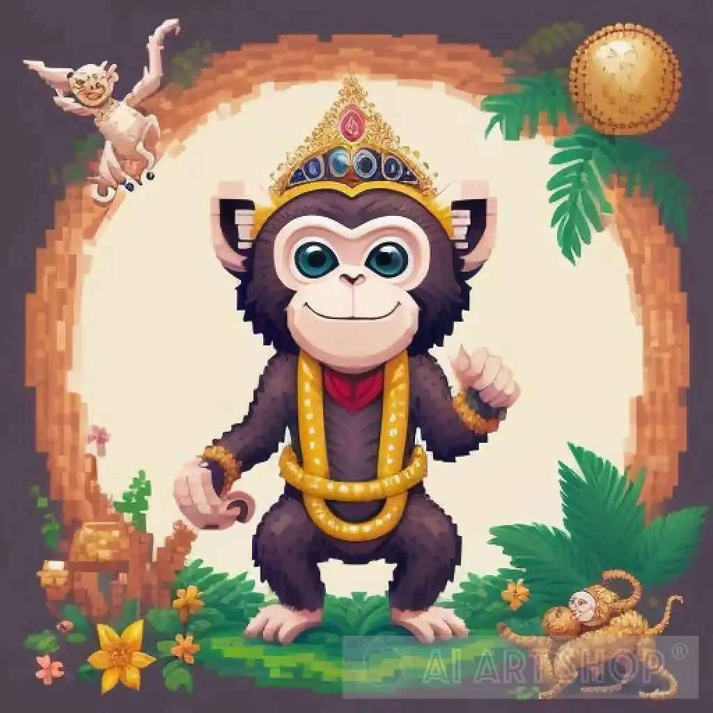 Lively monkey Fashionable attire Diamond-studded jacket Stylish hat...