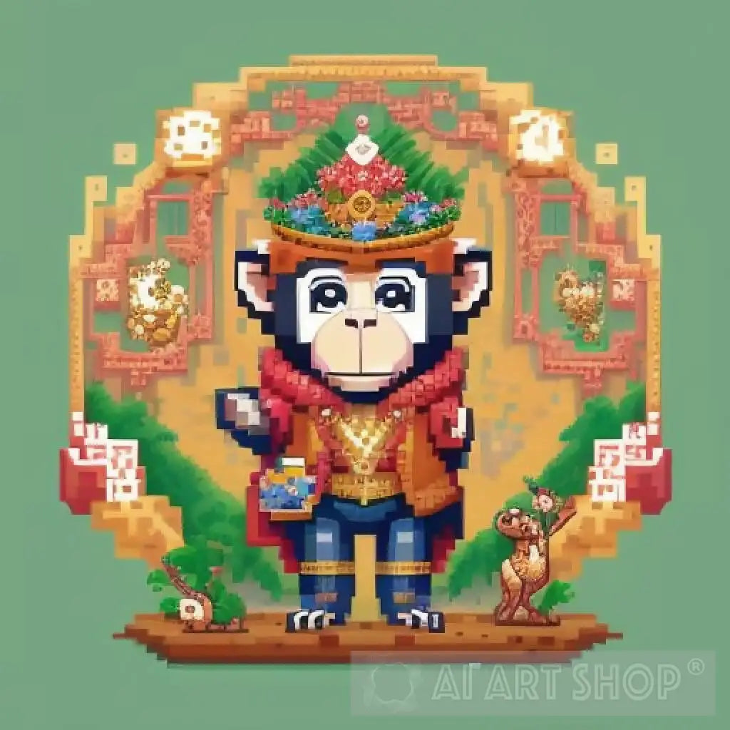Lively monkey Fashionable attire Diamond-studded jacket Stylish hat...