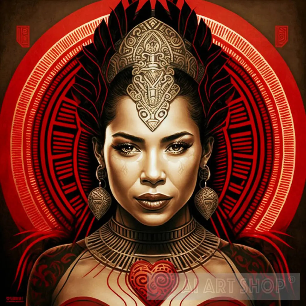 Chicana Warrior Queen with Aztec Calendar Design, Machine Learning ...