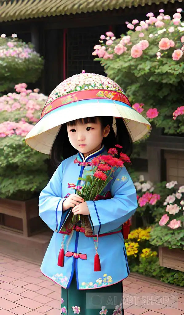 Chinese girl with flower in hands