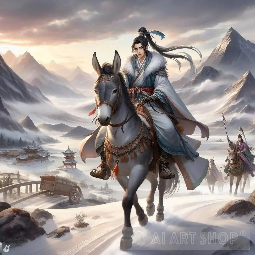 Chinese Wuixia Hero Riding Heroic Donkey