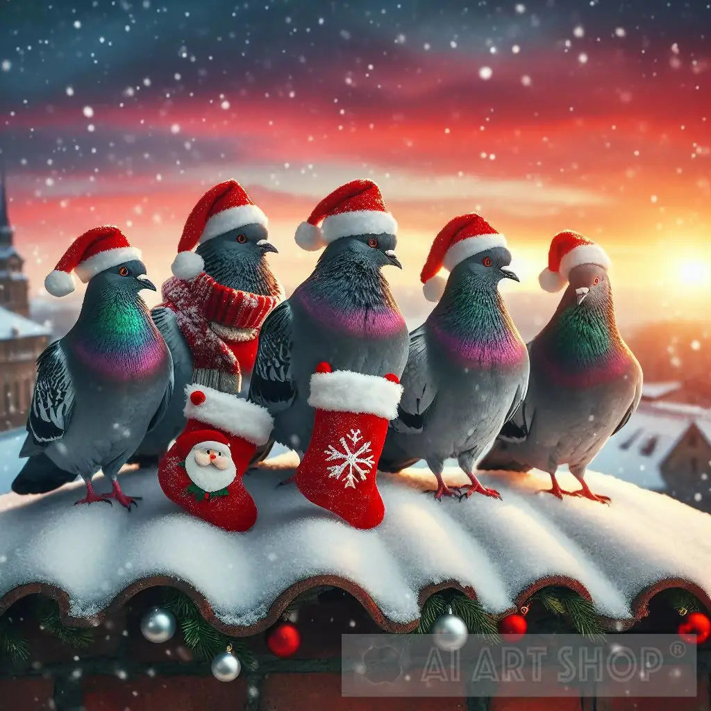 Christmas Pigeons and Stockings