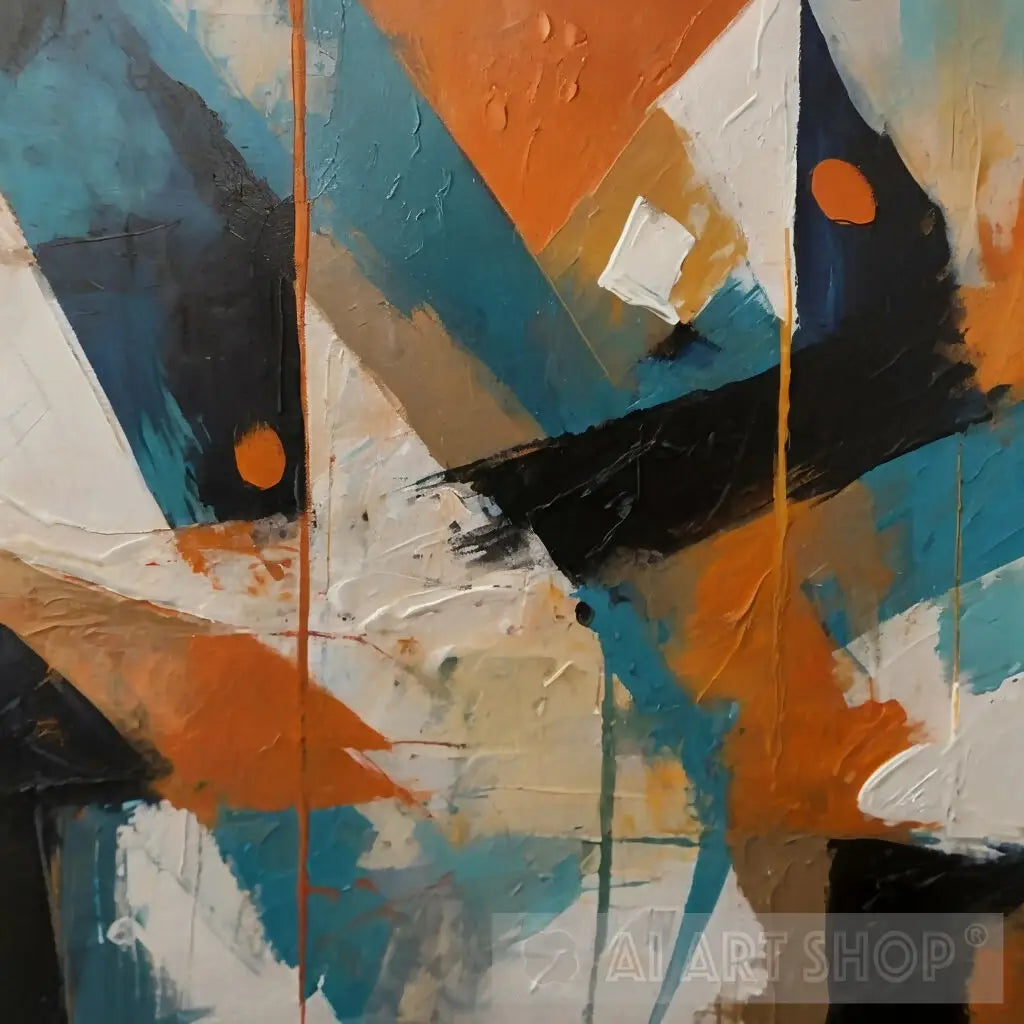 Chromatic Collision: Abstract Painting with Orange, Blue, and White