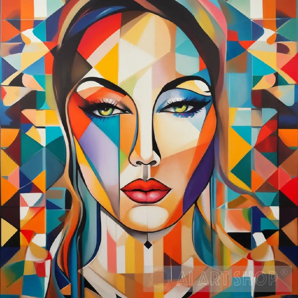 Chromatic Prism Modern Portrait Woman Abstract Art Geometric Compos...