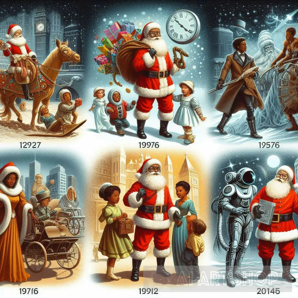 Chronicles of Claus: Time-Traveling Santa Across Ages Painting