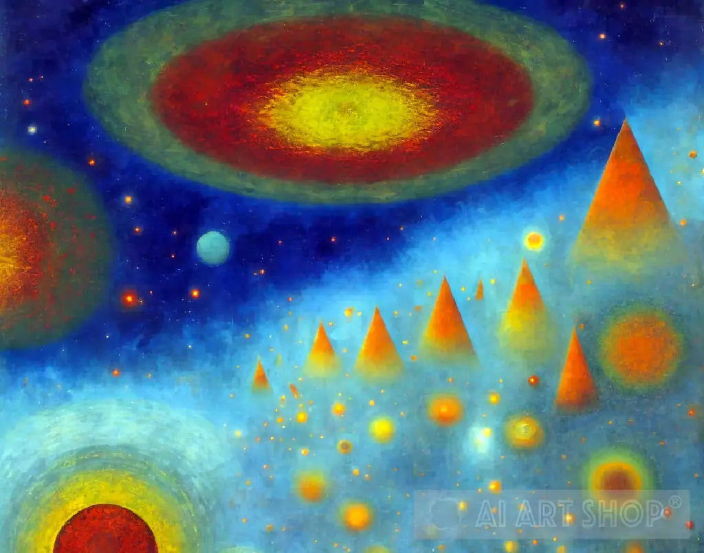 Circulus: AI generated abstract art painting of a spacescape with c...