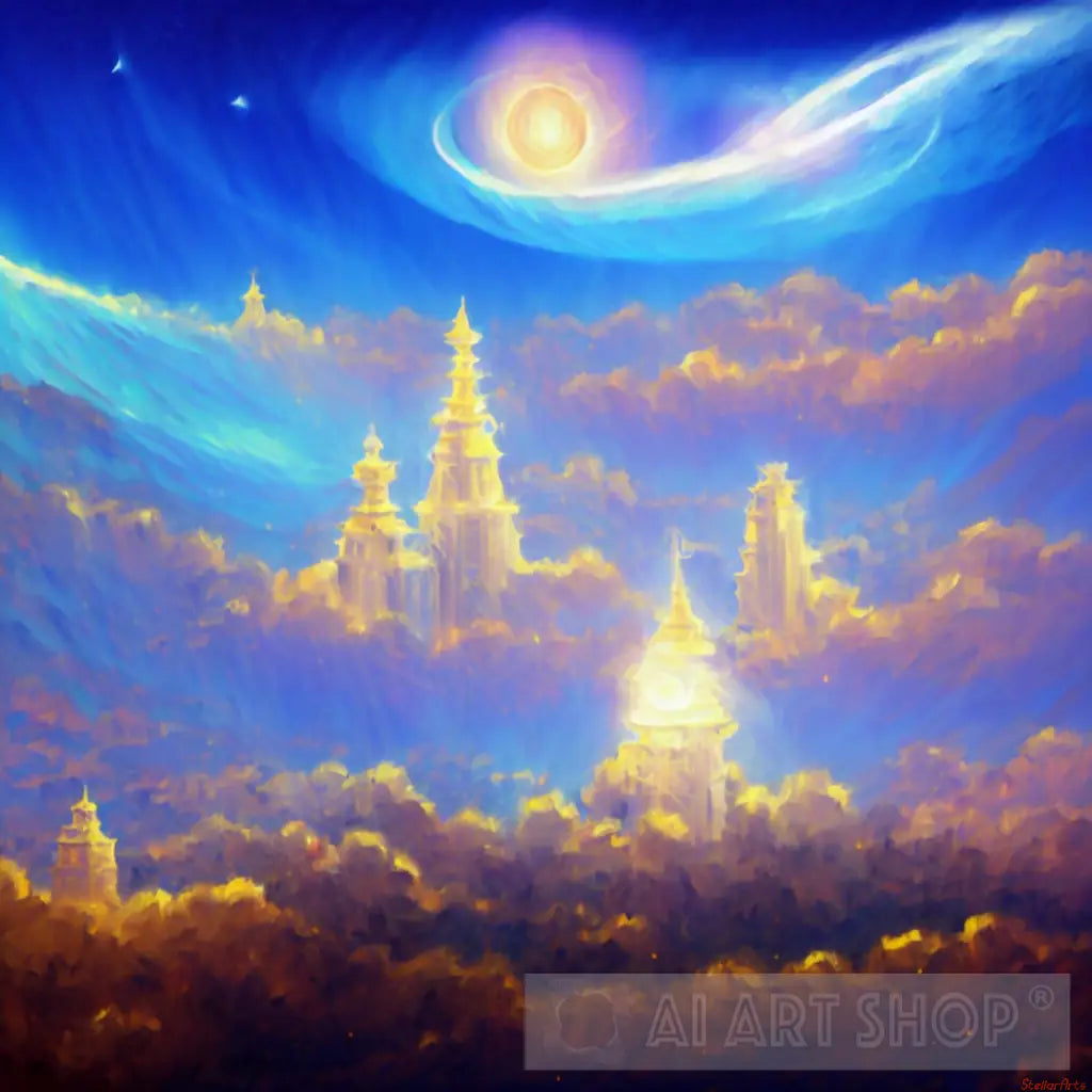 CITY AI ,HEAVEN, BEAUTIFUL, SUN, CLOUDS, PAINTING