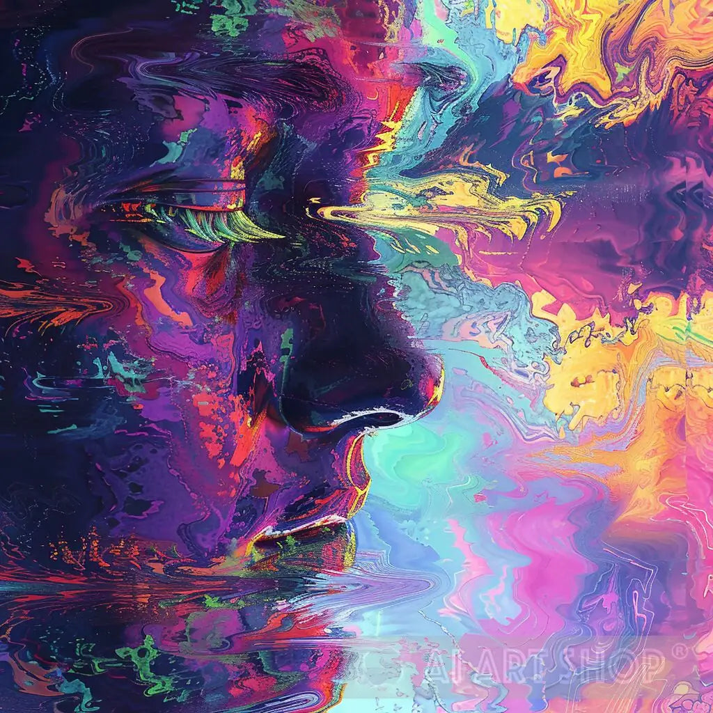Color Spectrum: Abstract Portrait with Vibrant Colors and Fluid Pat...