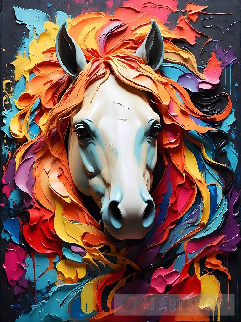 Colorful Horse Head Painting, Equestrian Art, Vibrant Hues, Dynamic...