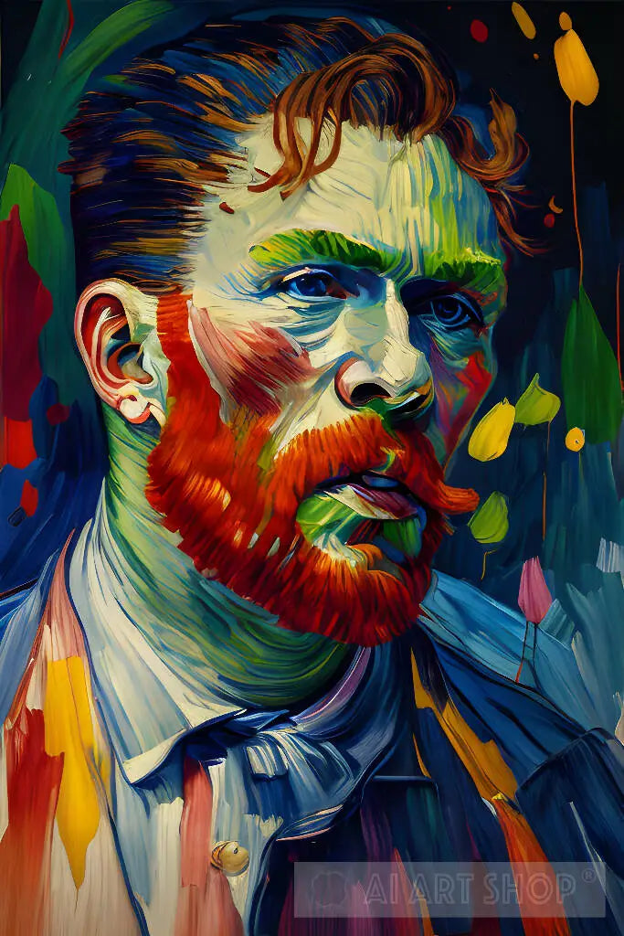 colorful painting of a bearded man