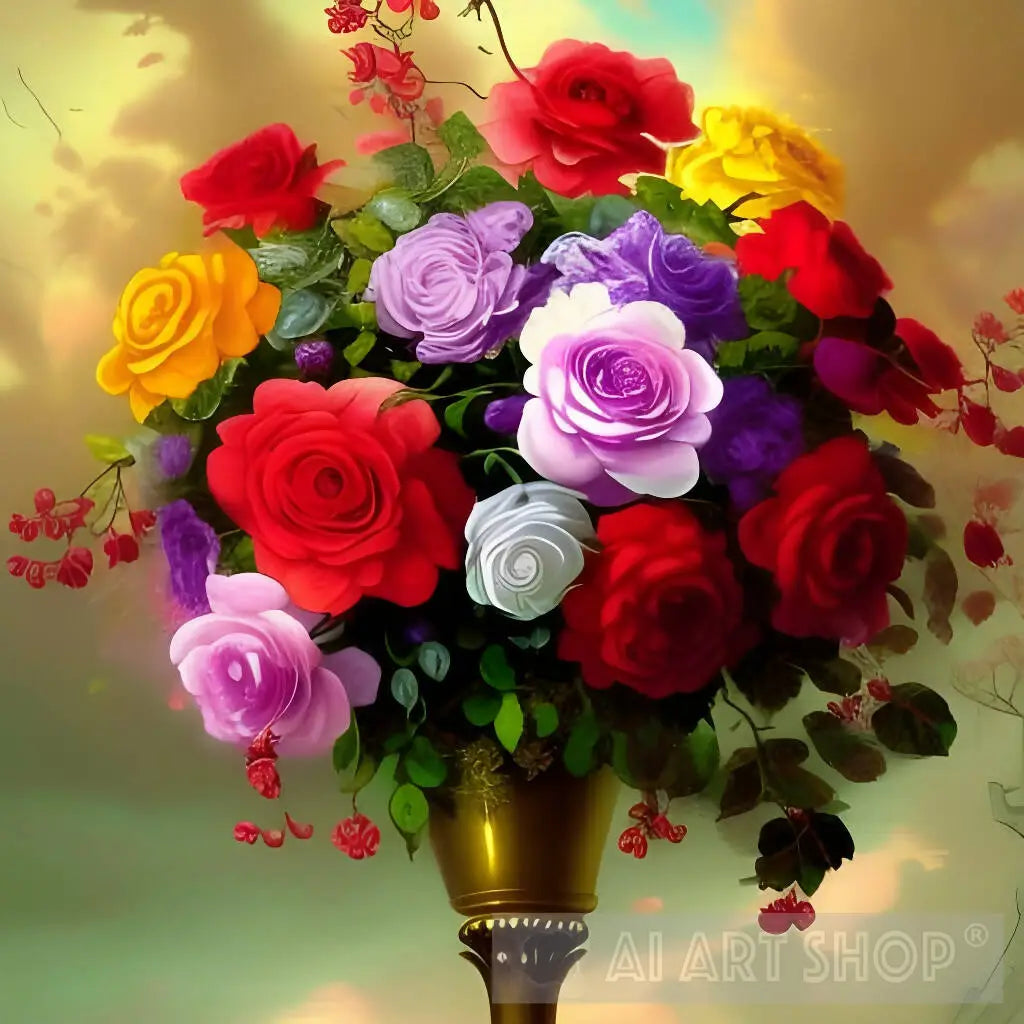 Colorful Roses in a Royal Vase