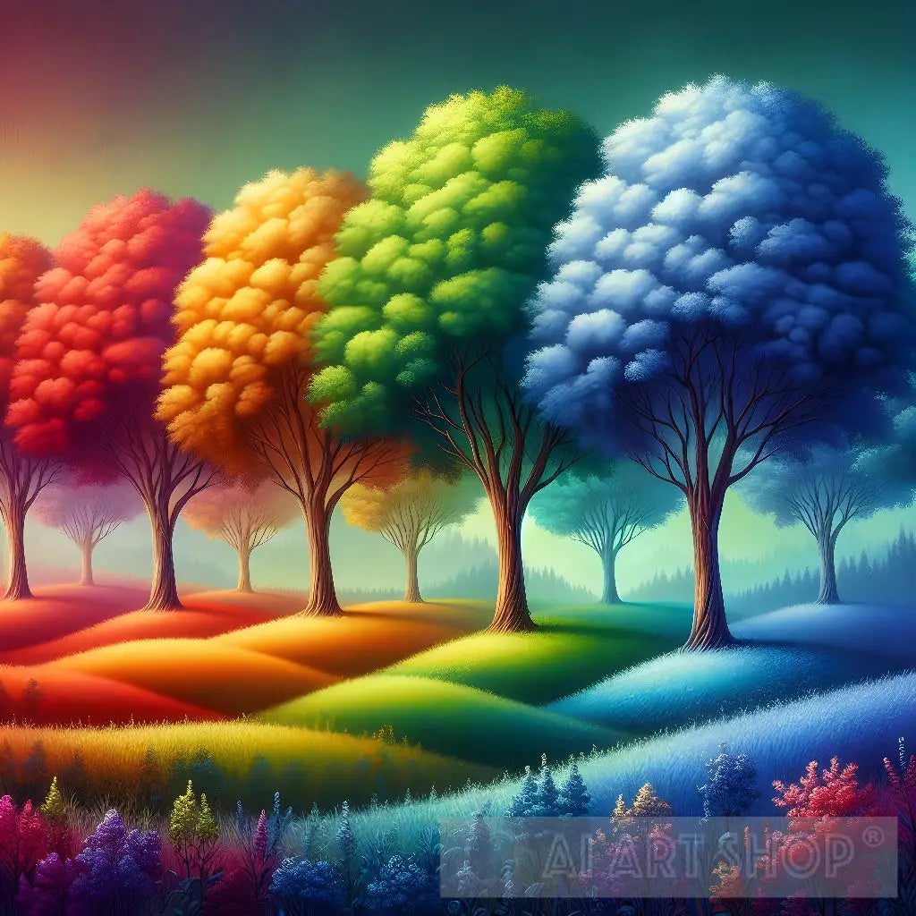 Colorful Trees Wall Painting - Vibrant Nature Landscape Artwork for...