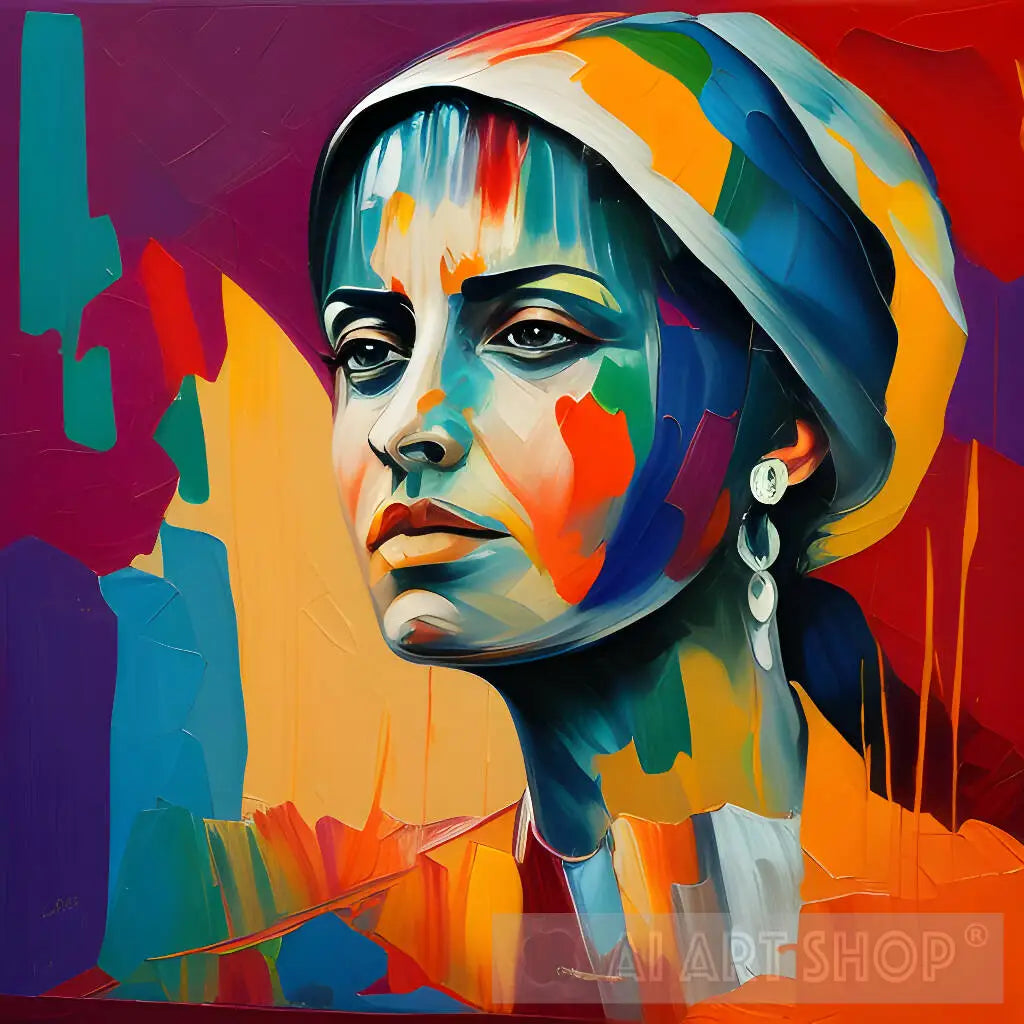 woman, portrait, colorful, oil paint,