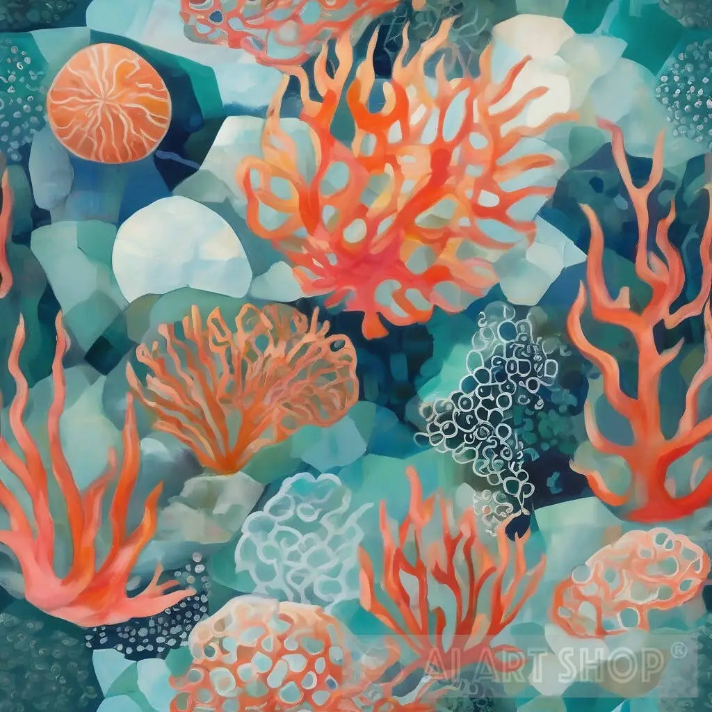 Coral Convergence: Abstract Oil Painting of Underwater Beauty