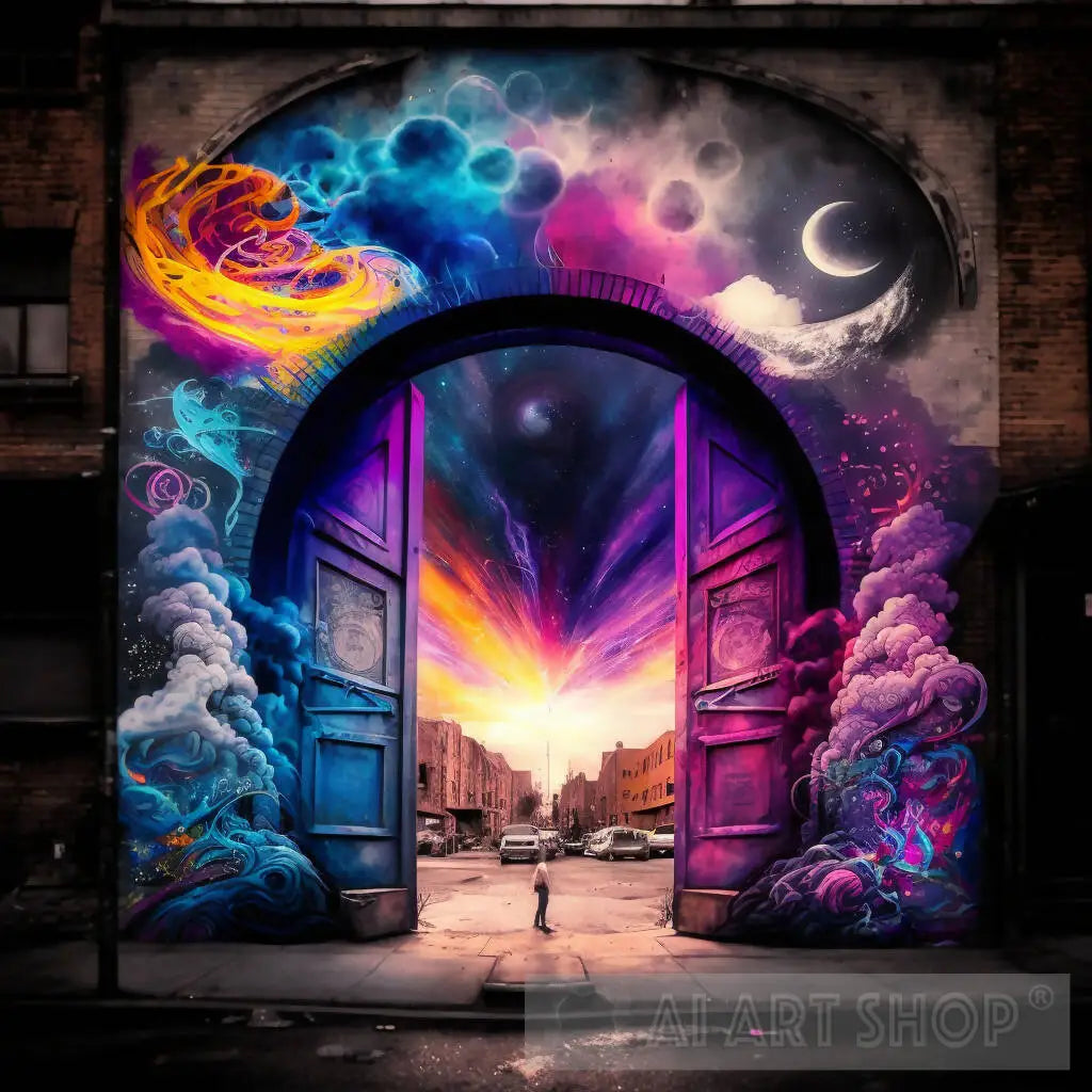Cosmic drop: Heavens gates and hells flames- fever dream graffiti art