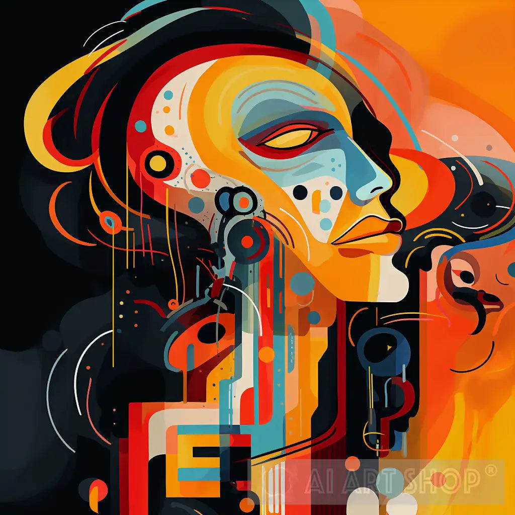 abstract, modern, edgy, urban, geometric, bust, head, colorful, gra...