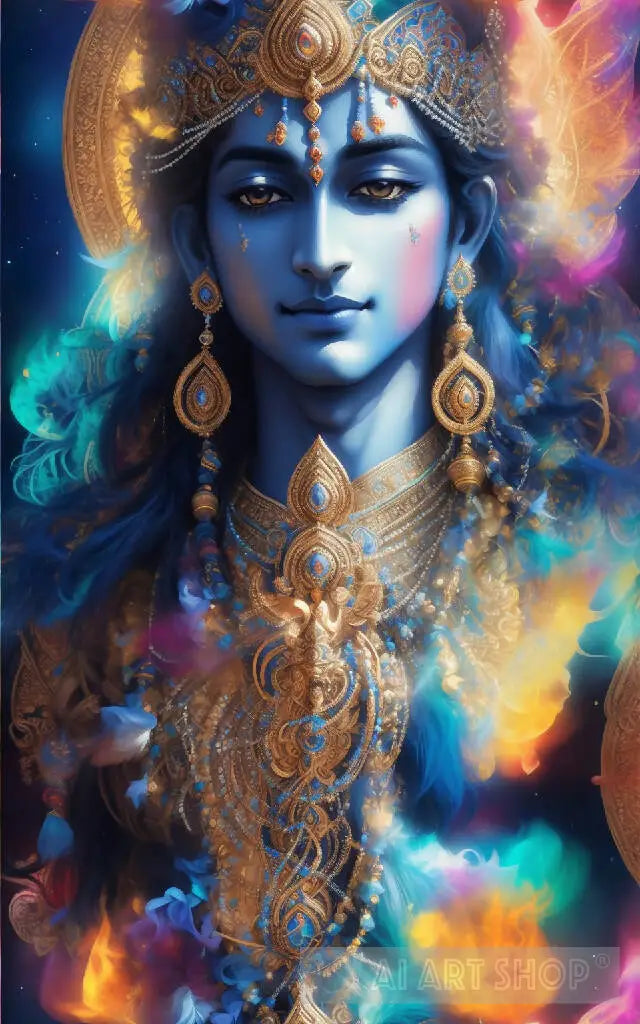 Krishna, Eternal Multiverse, Cosmic , AI ART, Portrait of Lord Krishna