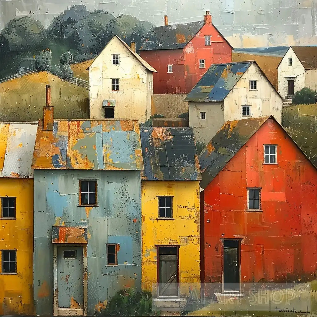 Cozy Suburban Neighborhood - Abstract Expressionism Art