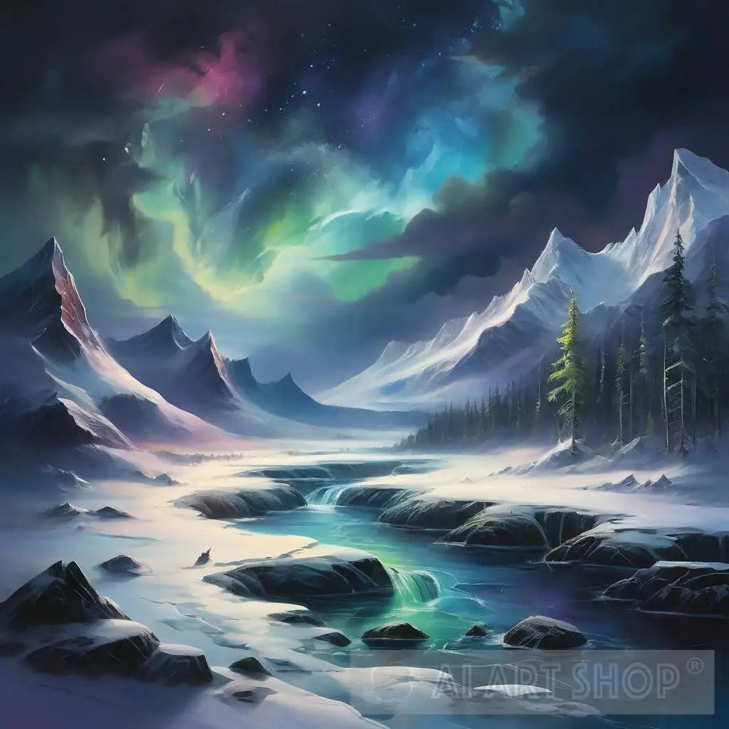 Craft An Artwork Of A Naturalistic Landscape With A Cosmic Sky