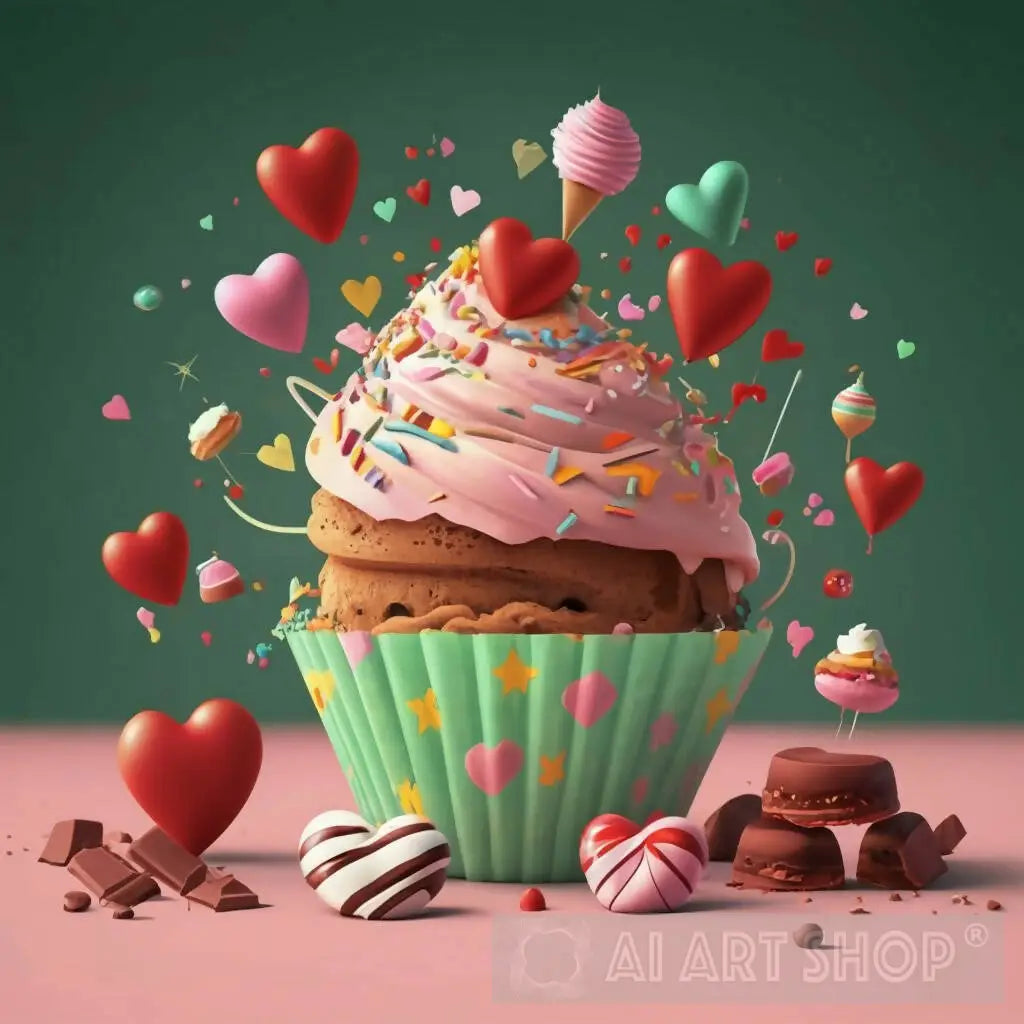 Create graphic design love cupcake illustration design