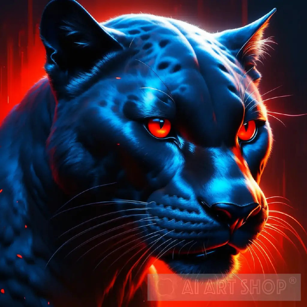 "Crimson Gaze: Black Panther with Red Eyes"