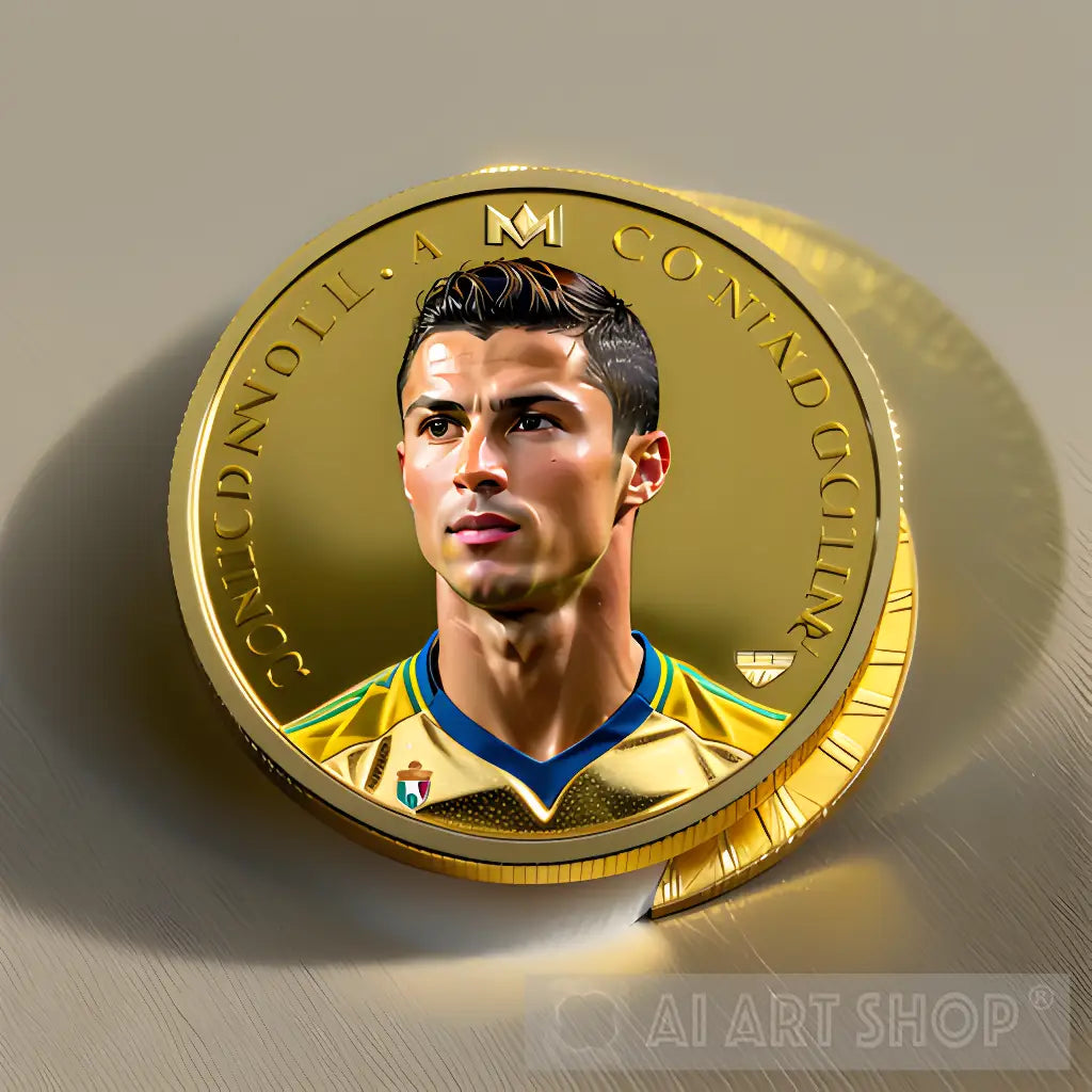 It's an image of Cristiano Ronaldo on a golden coin.