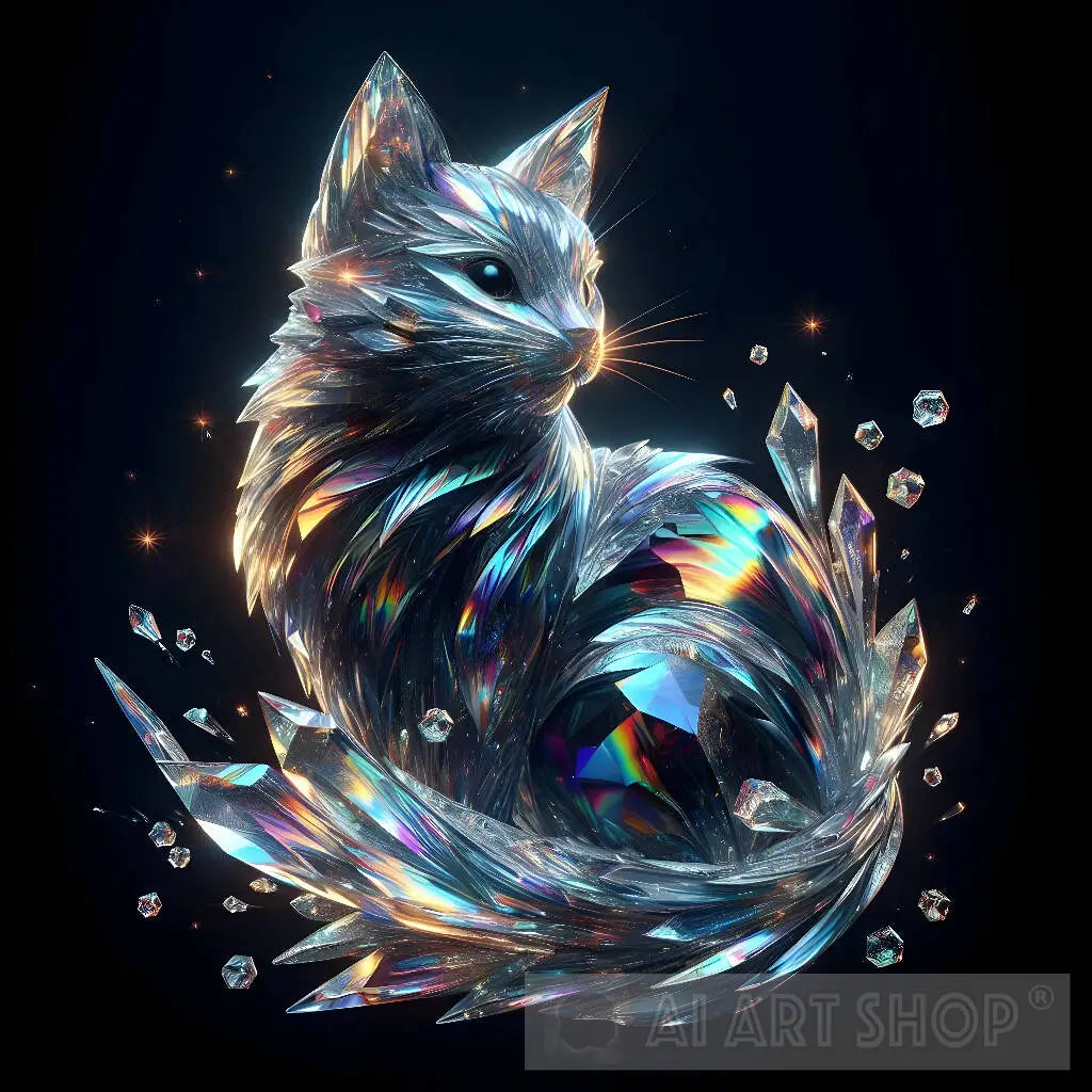 Crystal Cat, Feline Elegance, Geometric Art, Mystical Feline, Abstr...