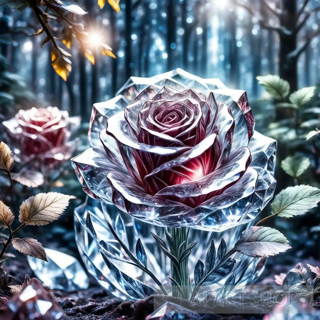 Crystal Rose Fantasy in AI Forest