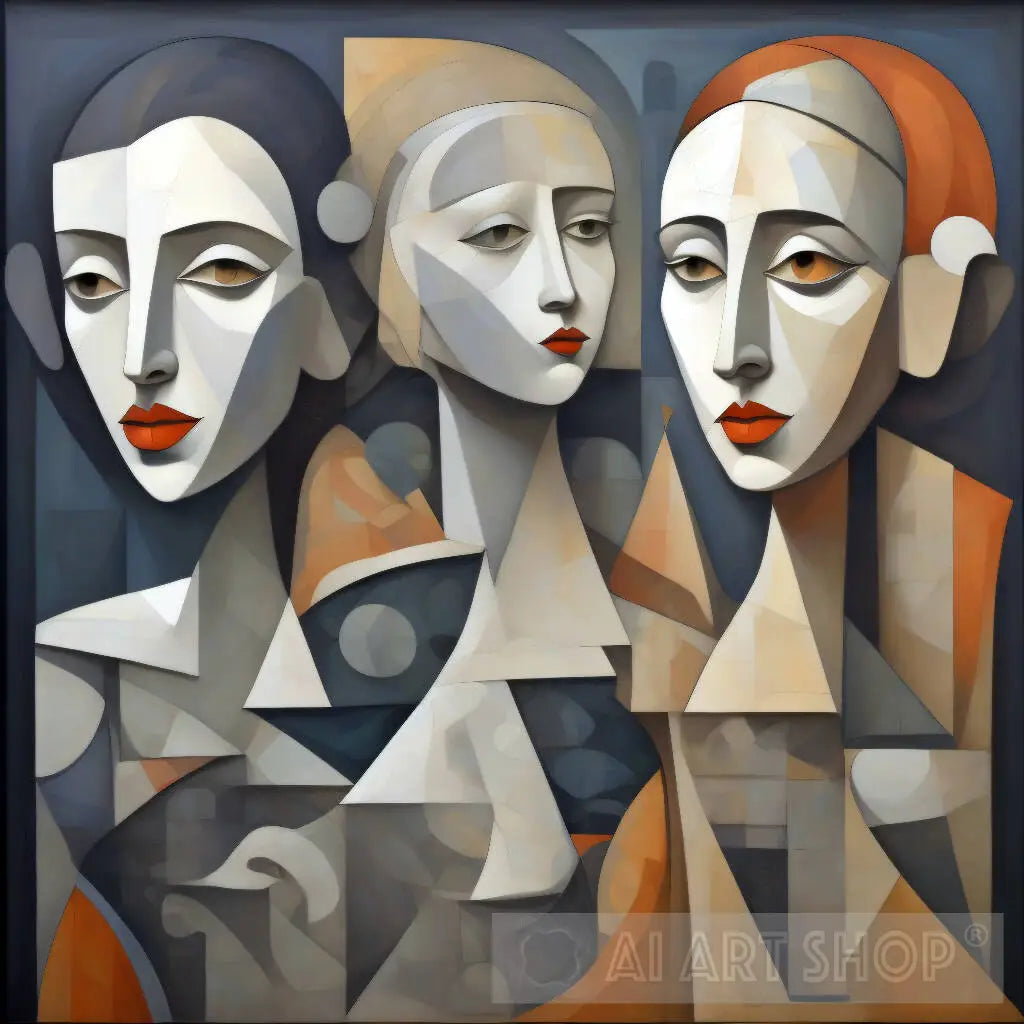 Cubic sorrow abstract cubism art for 3 sad women #75
