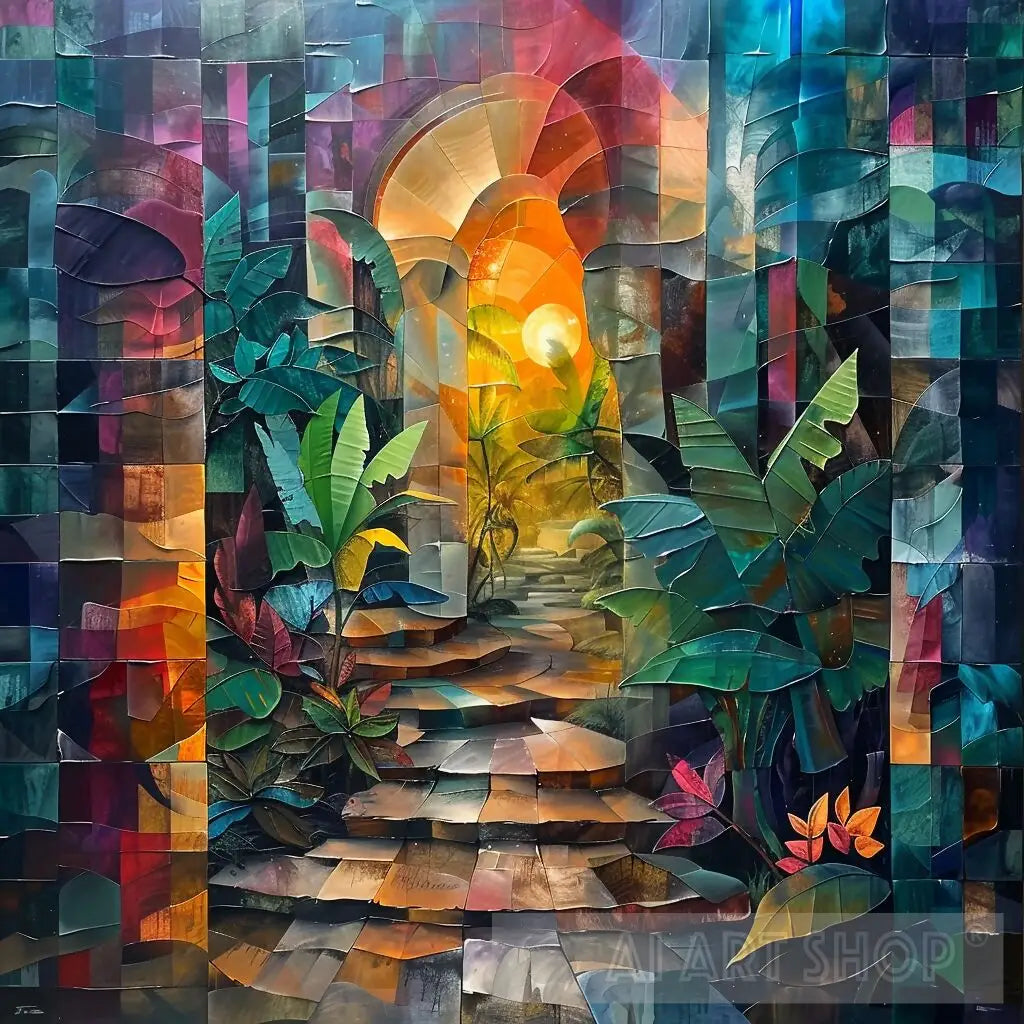 Cubist Jungle Ruins - Abstract Art