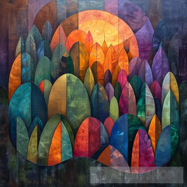 Cubist Mountain Sunset - AI Generated Art