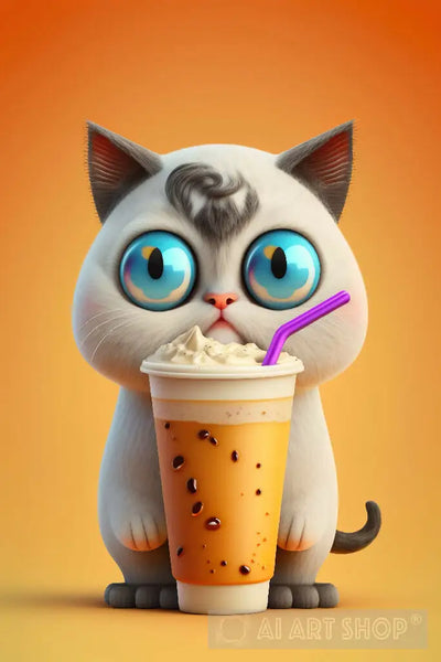 Cat, Milkshake, cartoon,ai
