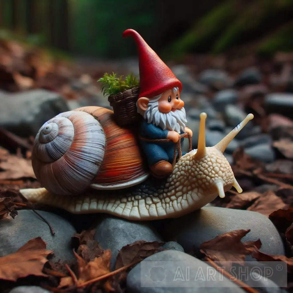 A cute Gardner gnome a big snail