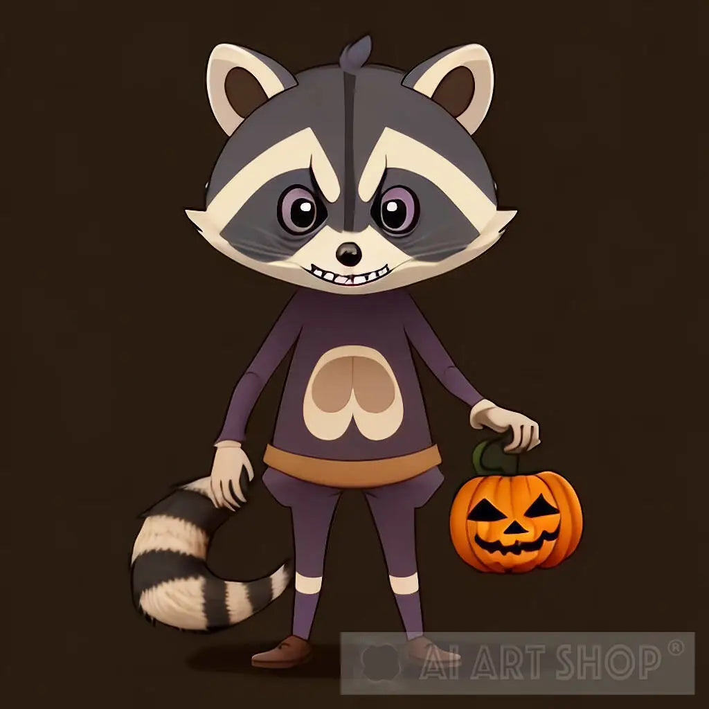 Cute Raccoon Character passing Halloween