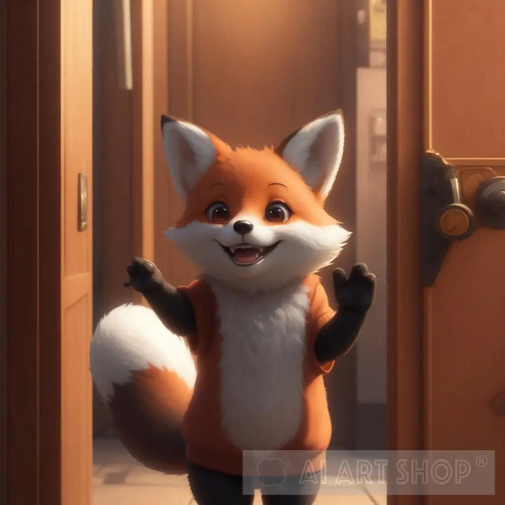 Cute small Fox waving at me and smiling greeting me in front of the...