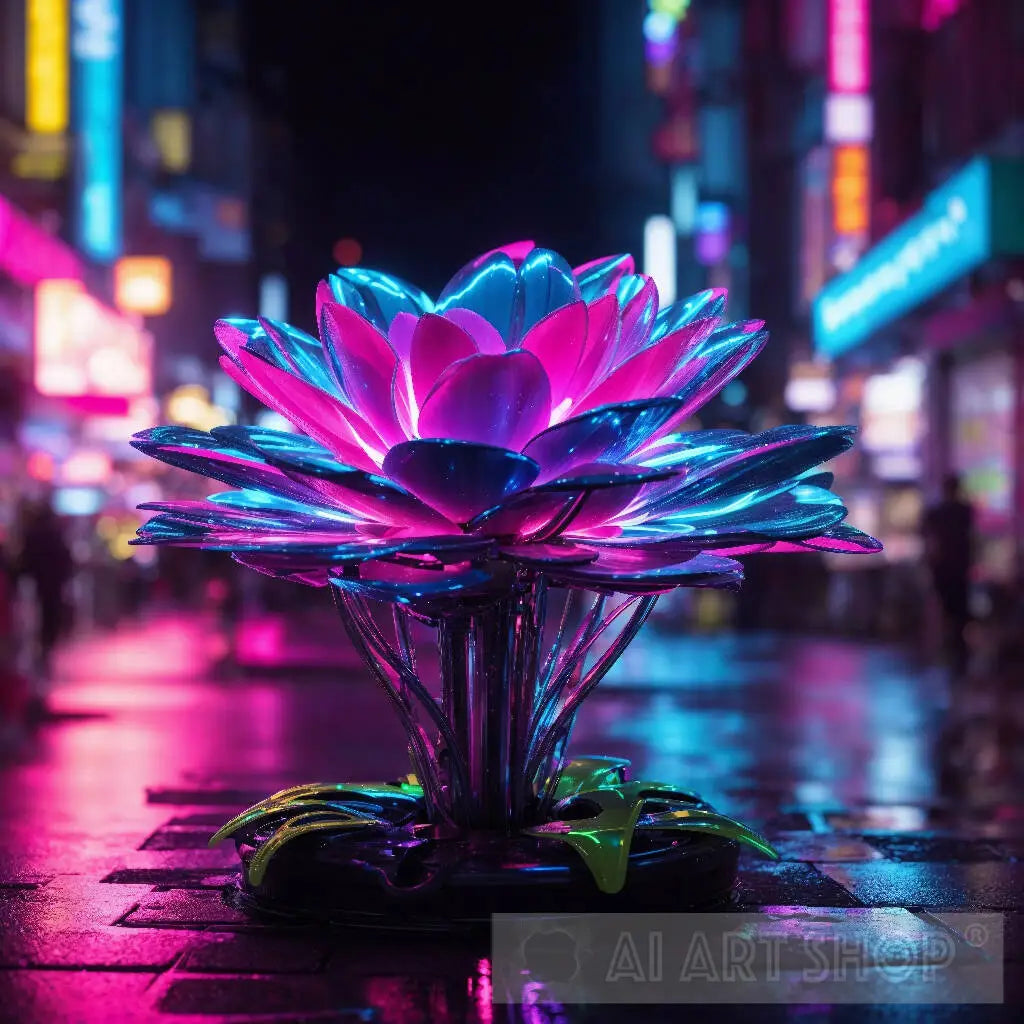 Cyber Flower - Neon Colours, Digital Garden, 3D Render, Futuristic ...