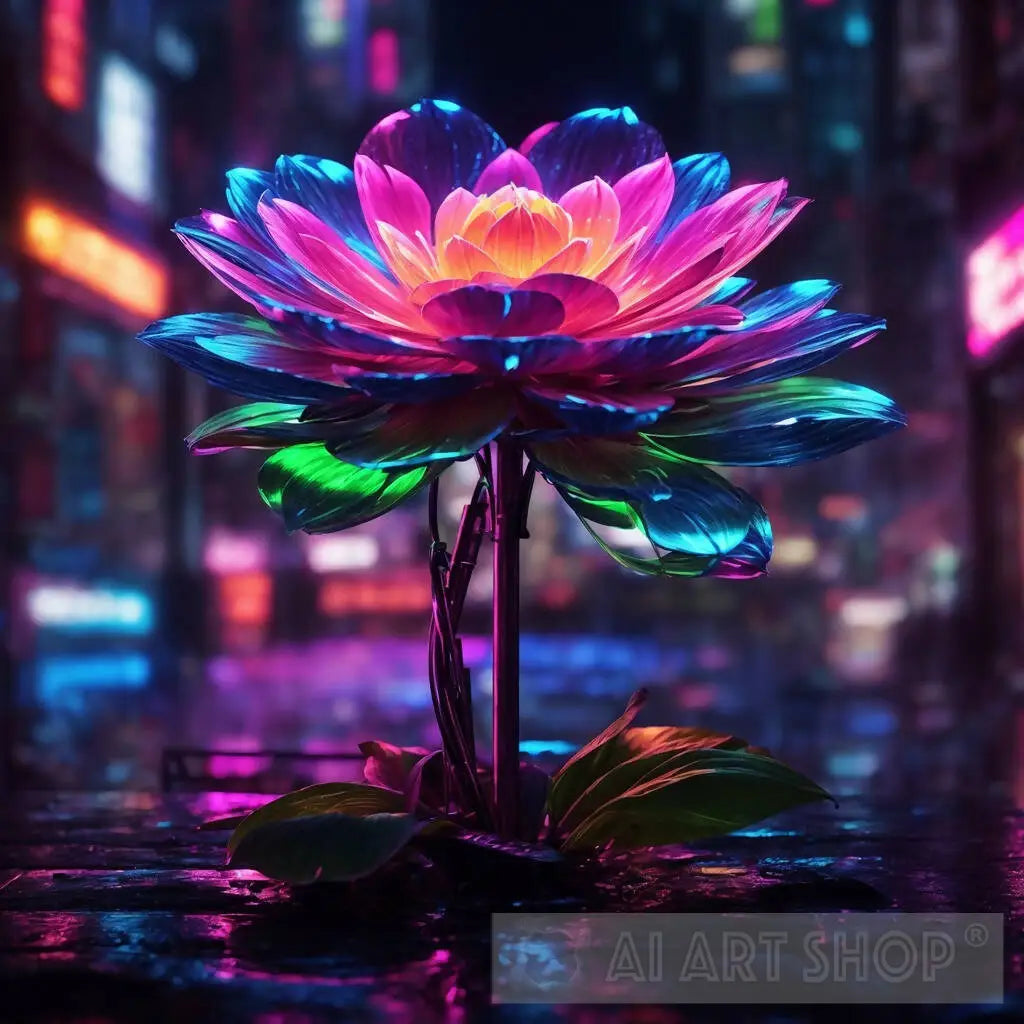 Cyber Flower - Neon Colours, Digital Garden, 3D Render, Futuristic ...