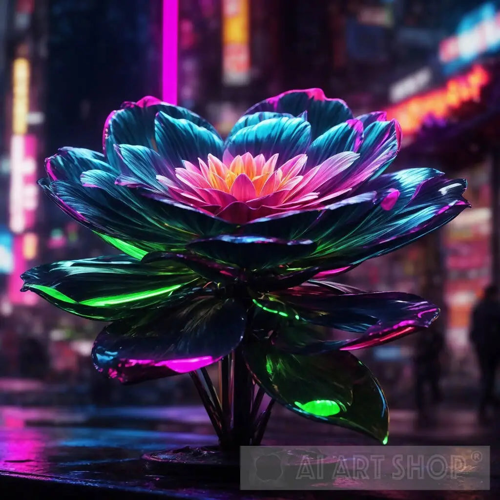 Cyber Flower - Neon Colours, Digital Garden, 3D Render, Futuristic ...