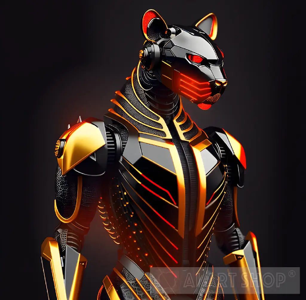 cyberpunk art, 3D design, neon lights, panther portrait, red neon,