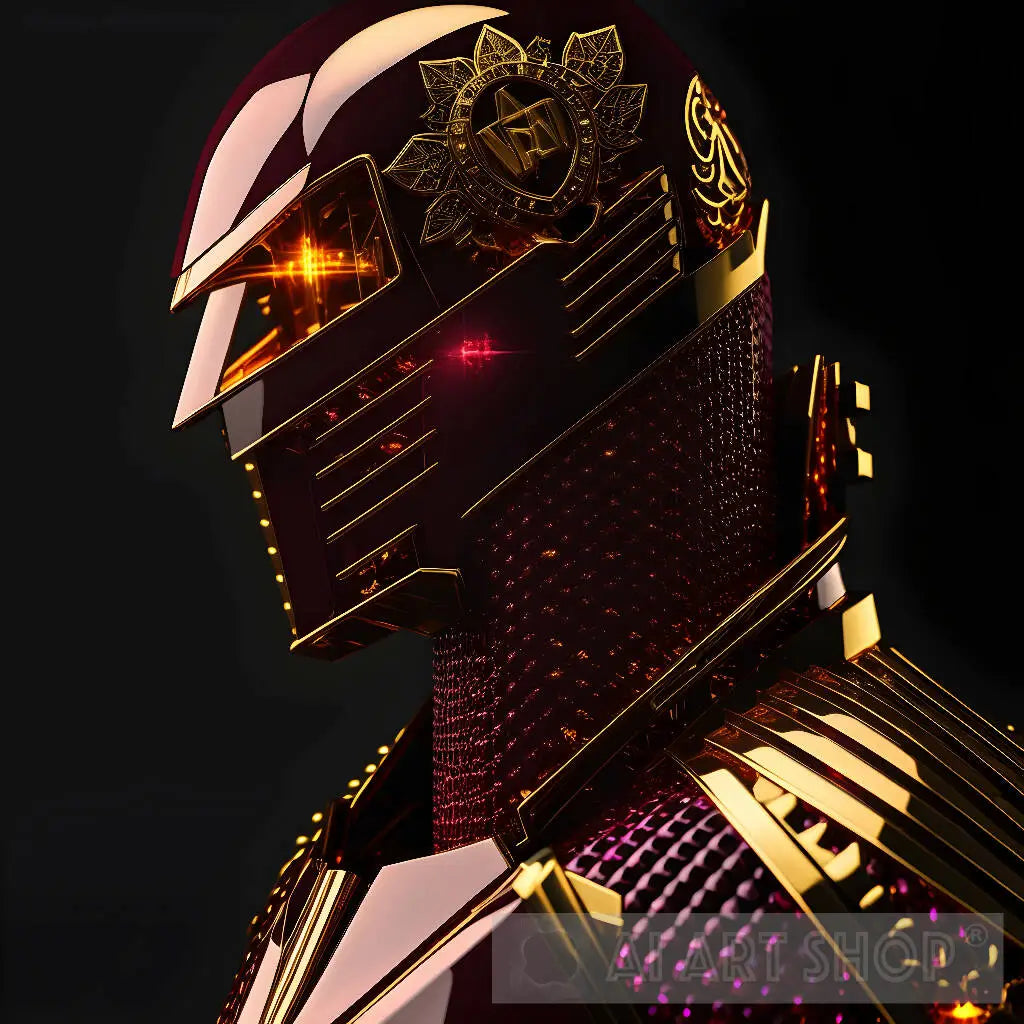gold cyborg, realistic 3D portrait, metallic armor, futuristic desi...