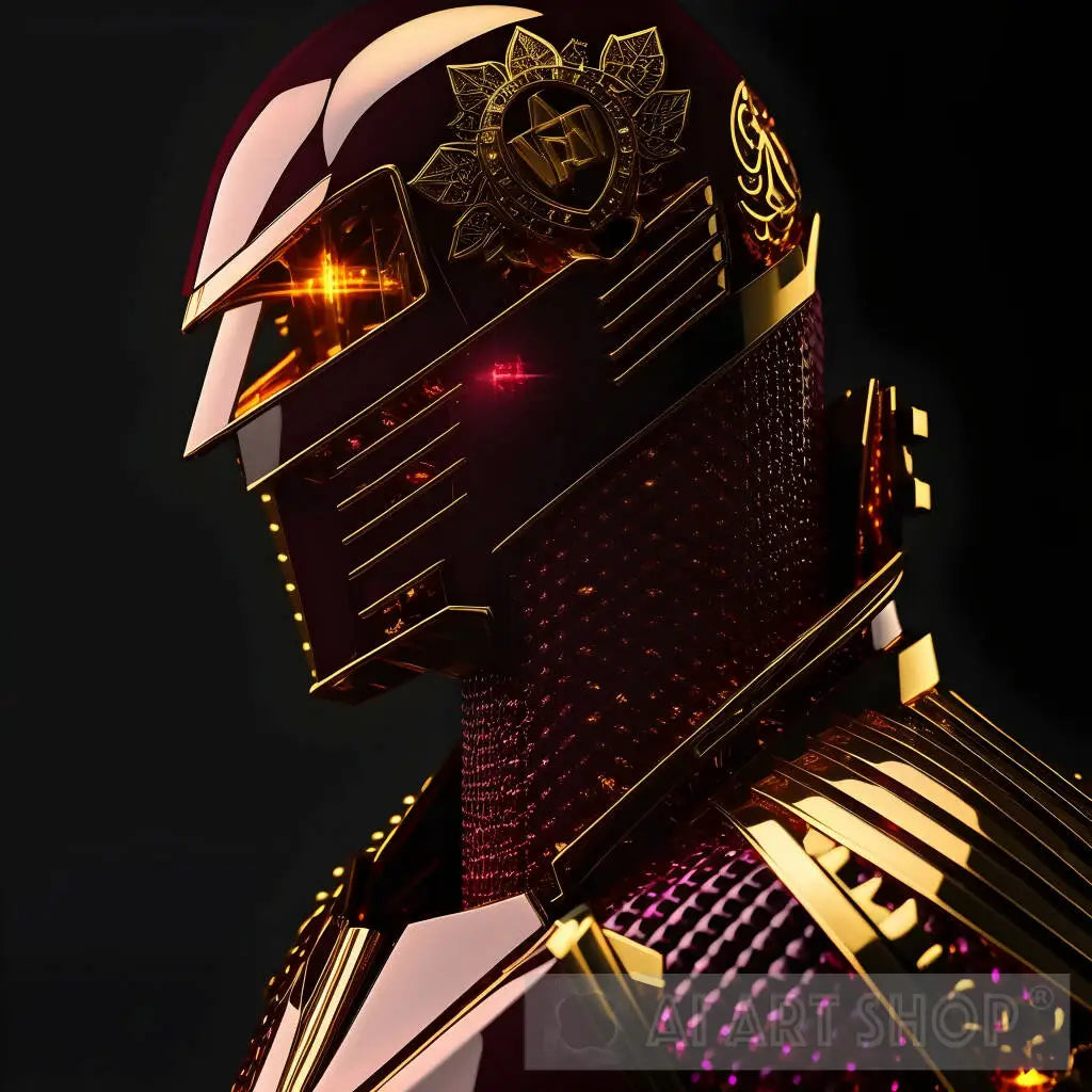 gold cyborg, realistic 3D portrait, metallic armor, futuristic desi...