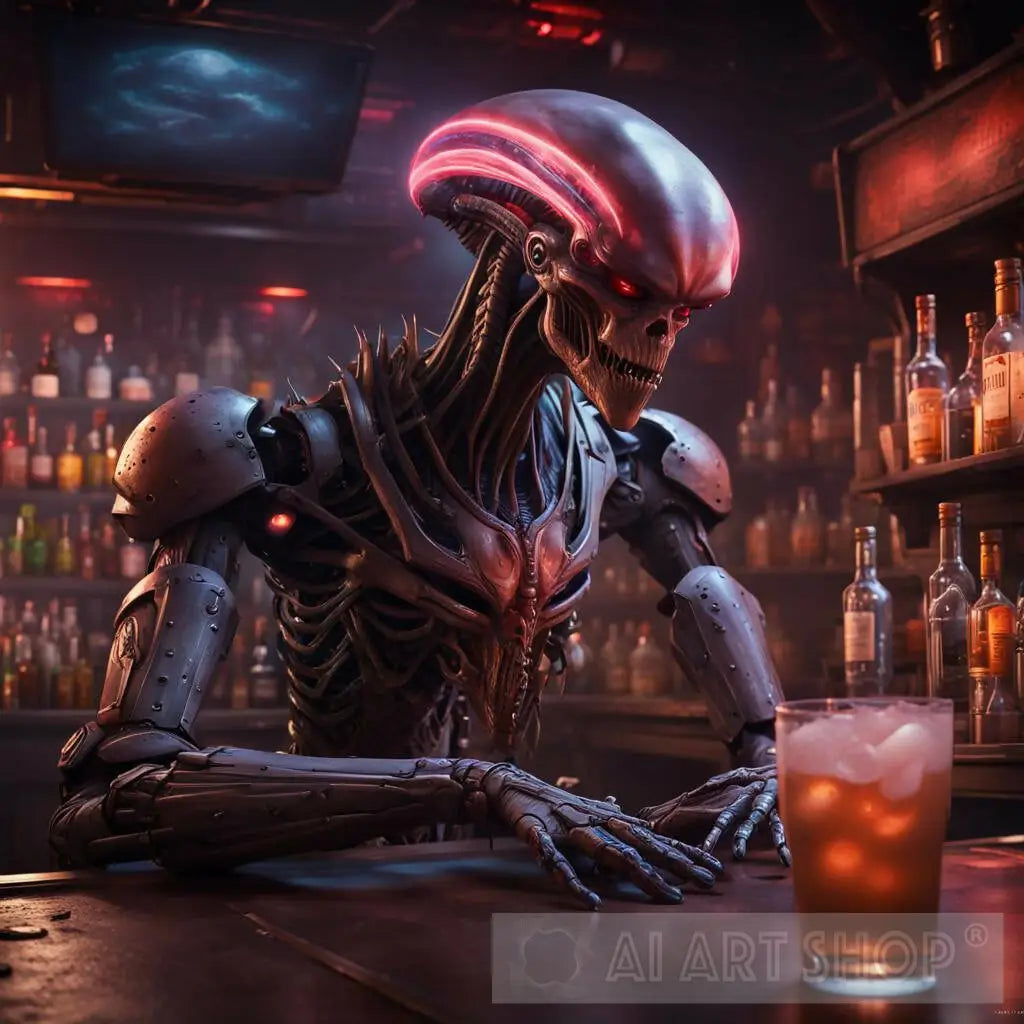 Cyborg bartender, aliens , bar