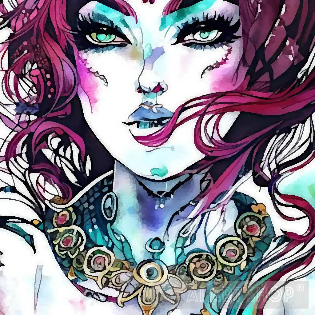 AI Art of A Female Cyborg with Rose shaded Purple Hair