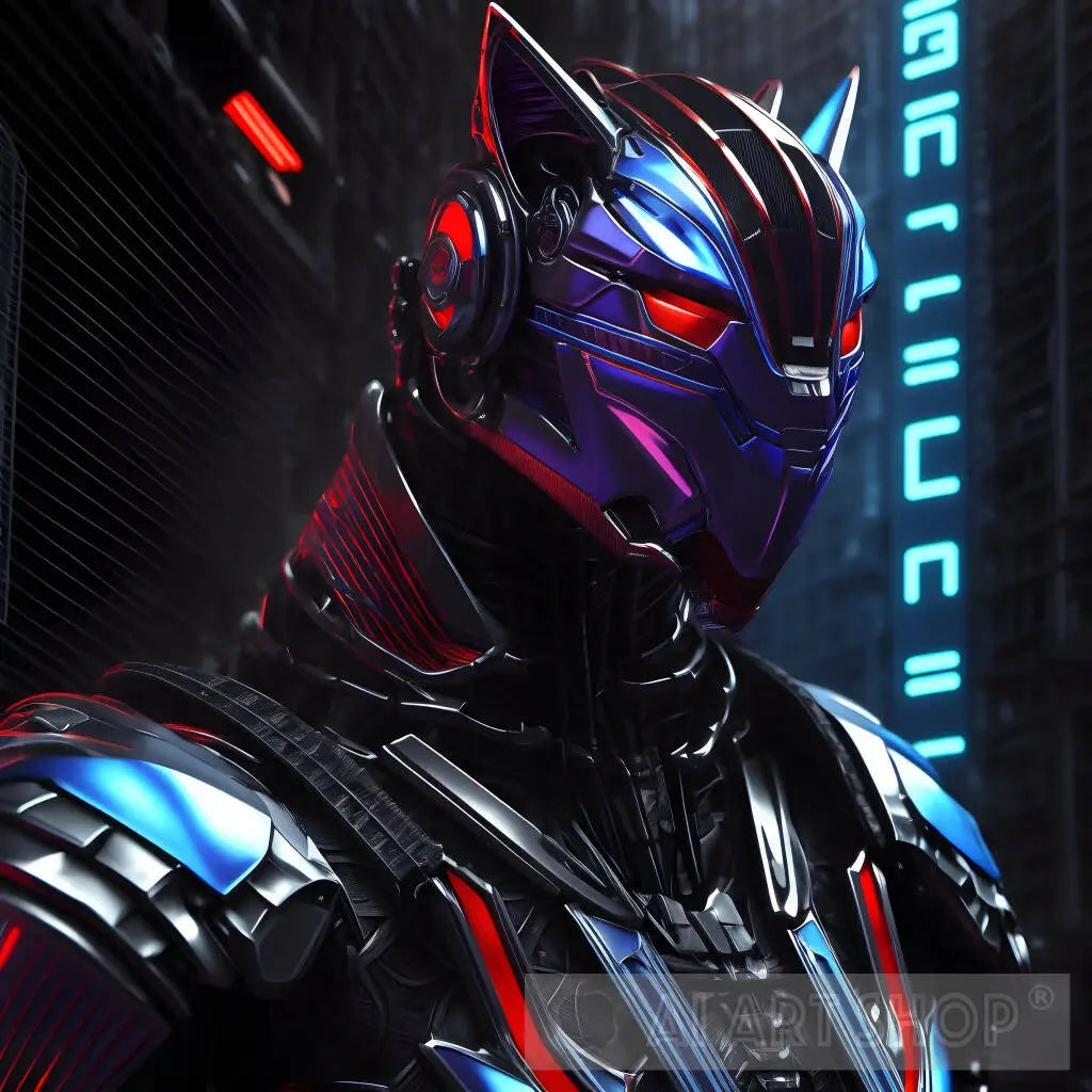 3D design, neon lights, panther portrait, red neon, cyberpunk style...