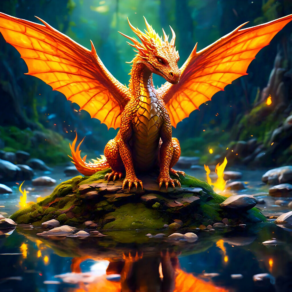 Emberborn Sentinel – Mystical Dragon Landscape AI Art for Fantasy L...