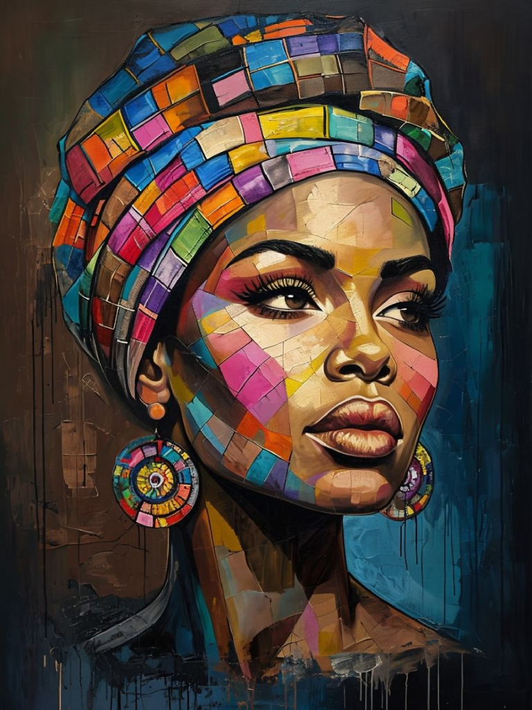 Vibrant Afrocentric Wall Art Colorful Mosaic Portrait of African Woman